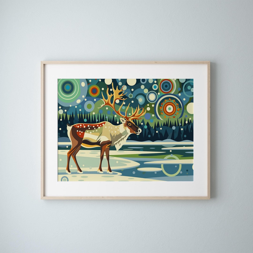 Winter Reindeer Wall Art, Colorful Winter Art, Abstract Reindeer ...