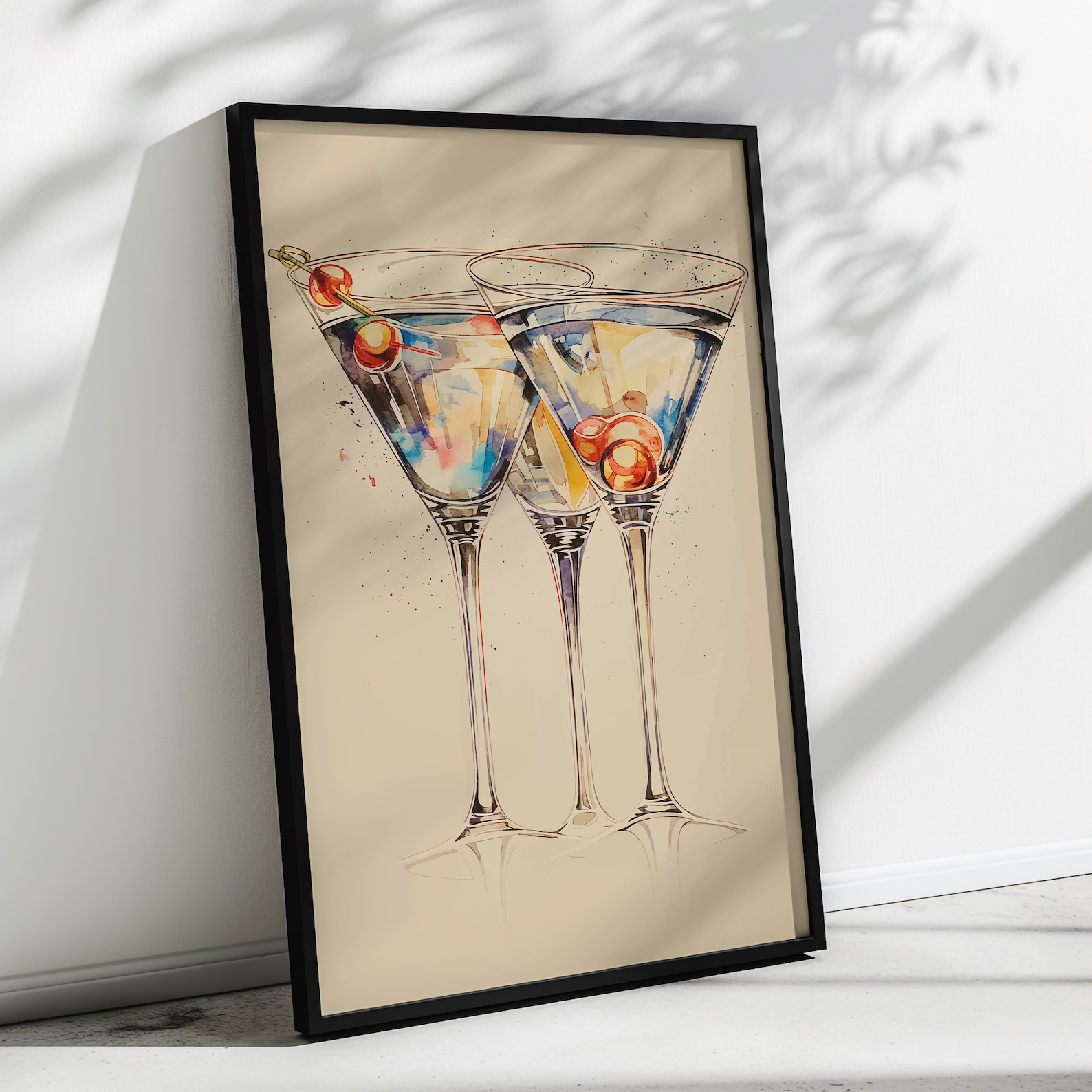 Martini Glasses Watercolor Art Print: Modern Cocktail Illustration ...