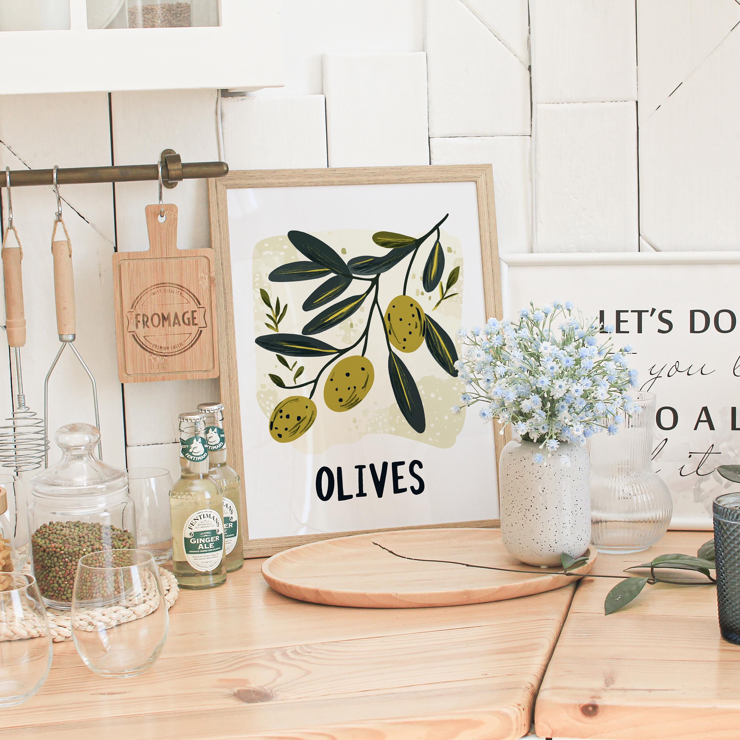Olive Branch Art, Mediterranean Kitchen Decor, Fun Kitchen Artwork ...