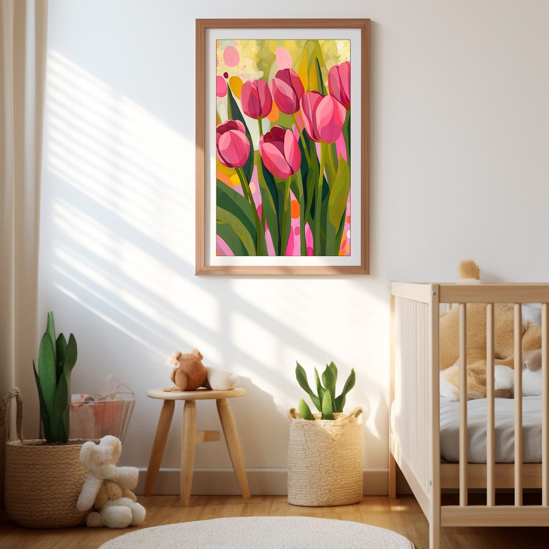 Spring Tulips in Bloom Painting, Tulip Springtime Wall Art, Delicate ...