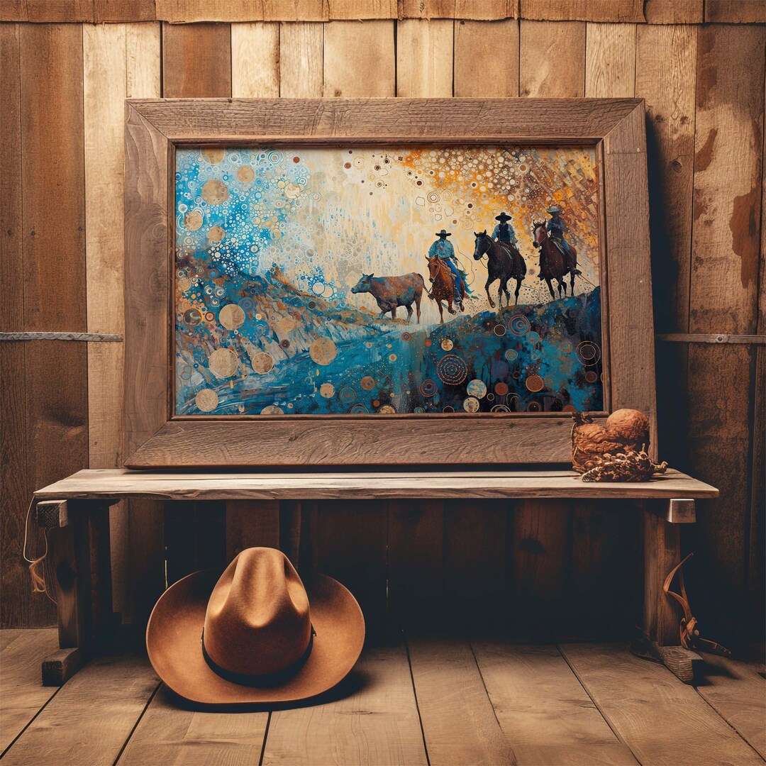 Western Cowboy Art Print: Abstract Horseback Riders (digital Download ...