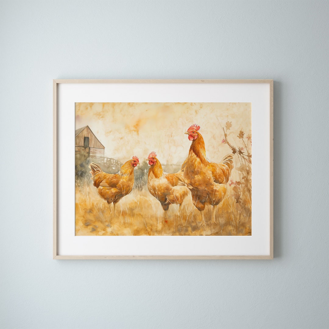 Barn and Chicken Artwork, Chicken Art Print, Country Chickens Rustic ...