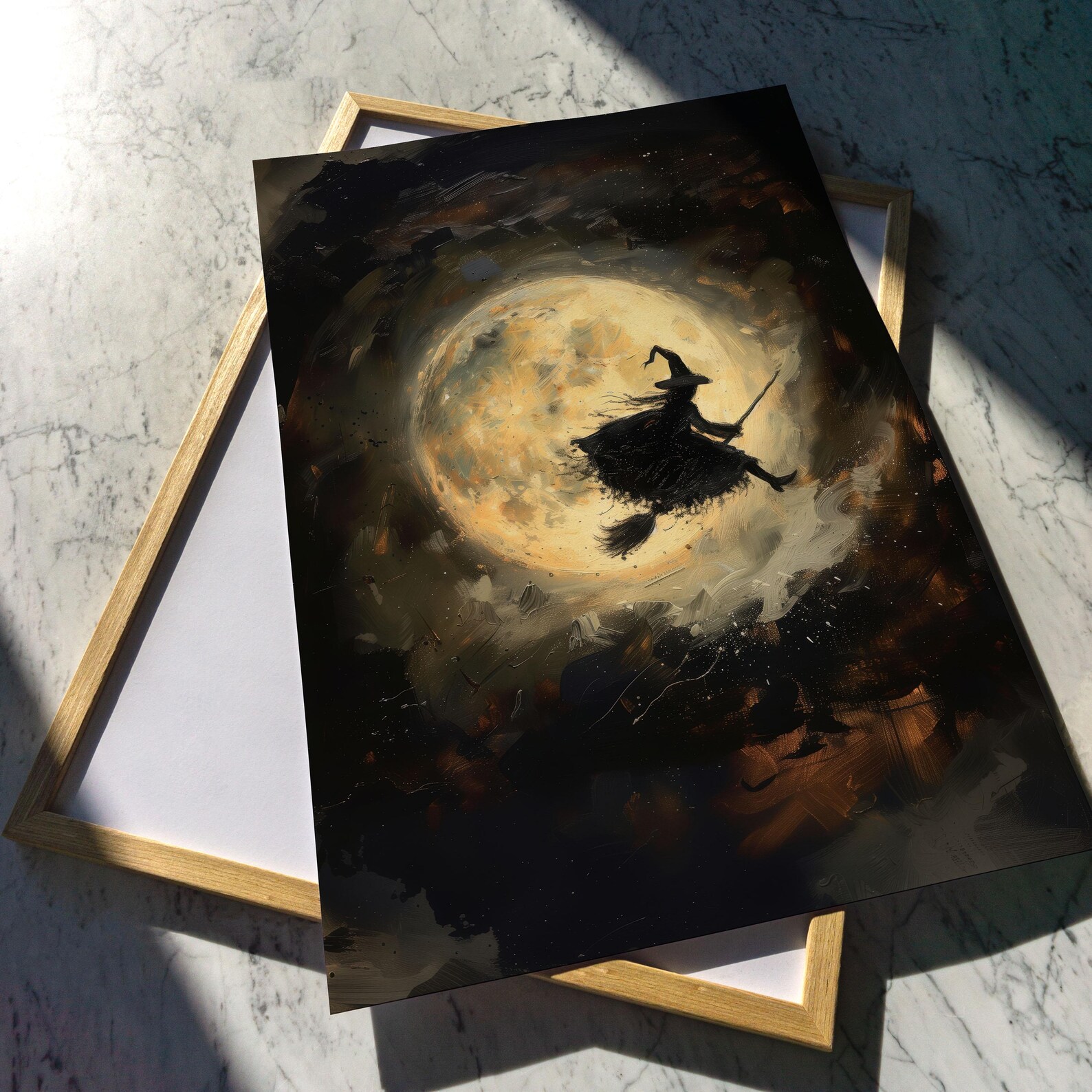 Full Moon Witch Art, Halloween Decoration, Unique Halloween Art, Spooky ...