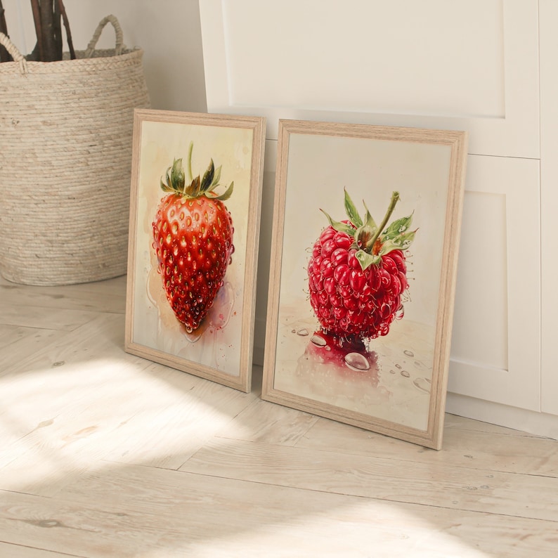 Strawberry and Raspberry Wall Art, Fun Kitchen Artwork, Summer Fruit ...
