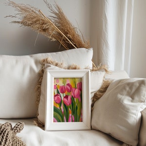 Spring Tulips in Bloom Painting, Tulip Springtime Wall Art, Delicate ...