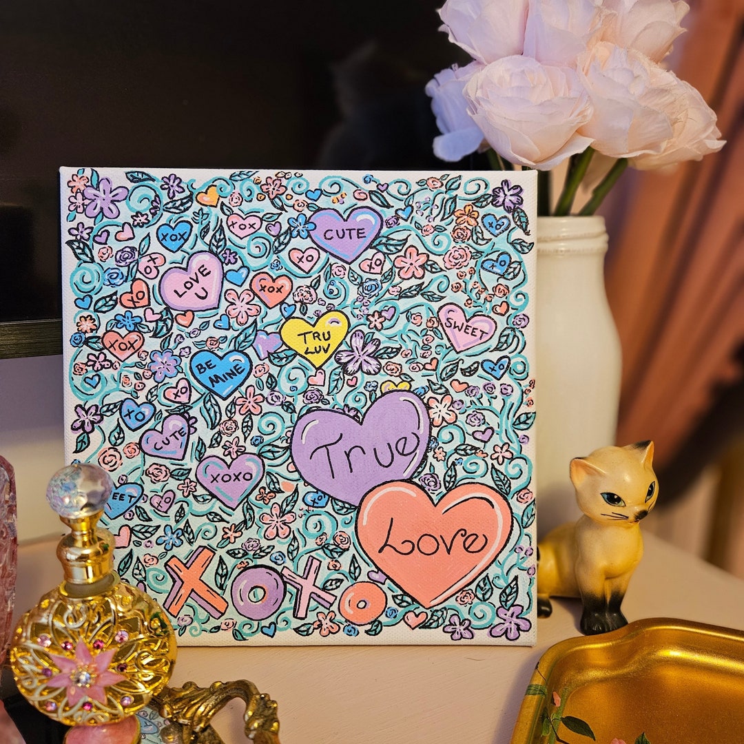 True Love Heart Original Art Canvas 7 3/4 Square - Etsy