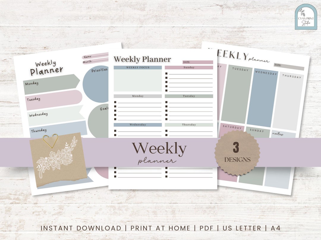 Weekly Planner Printable, Weekly Schedule, Week at a Glance, Planner ...