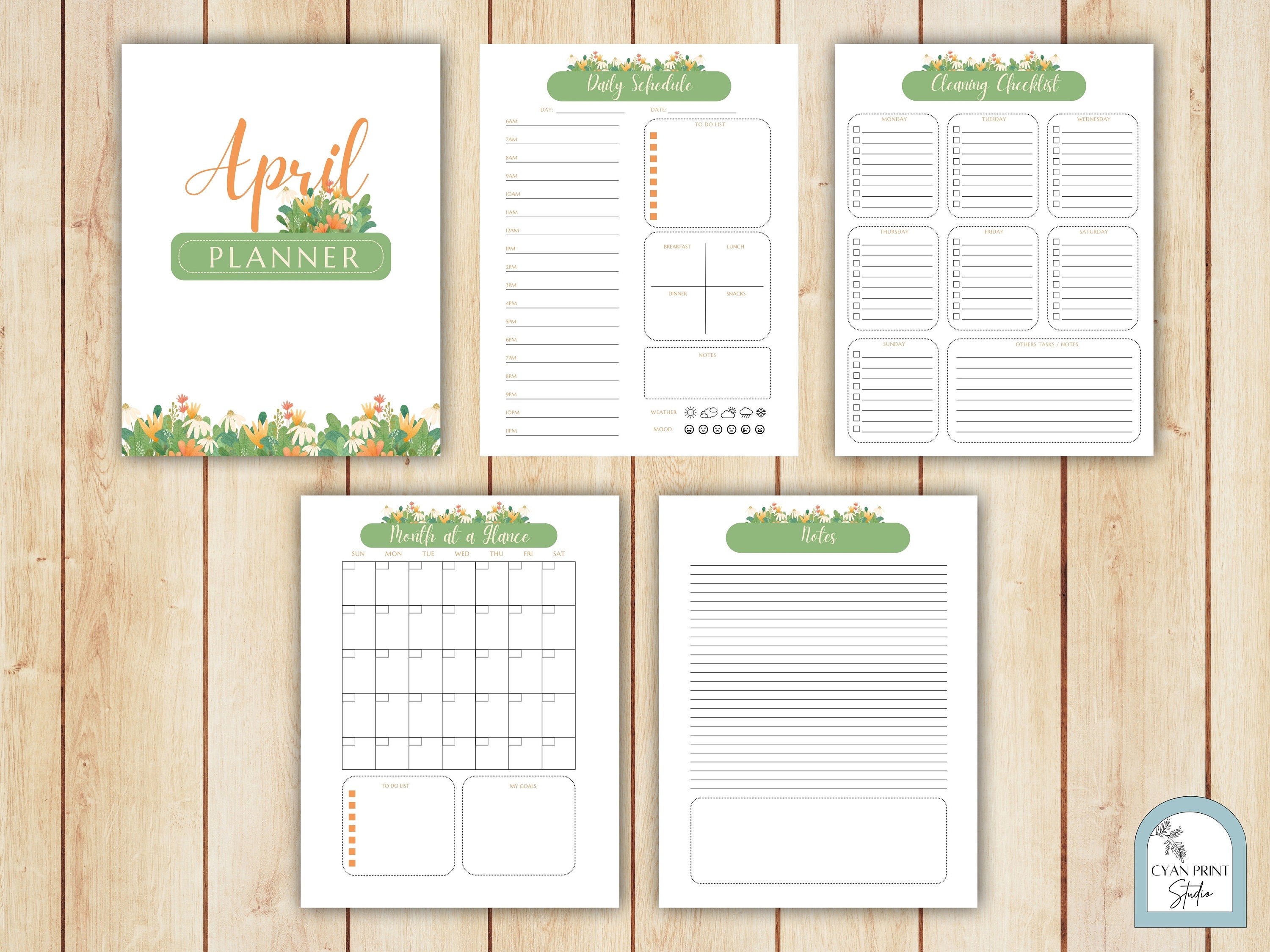 Printable April Planner, Monthly Planner, April Organizer, Daily ...