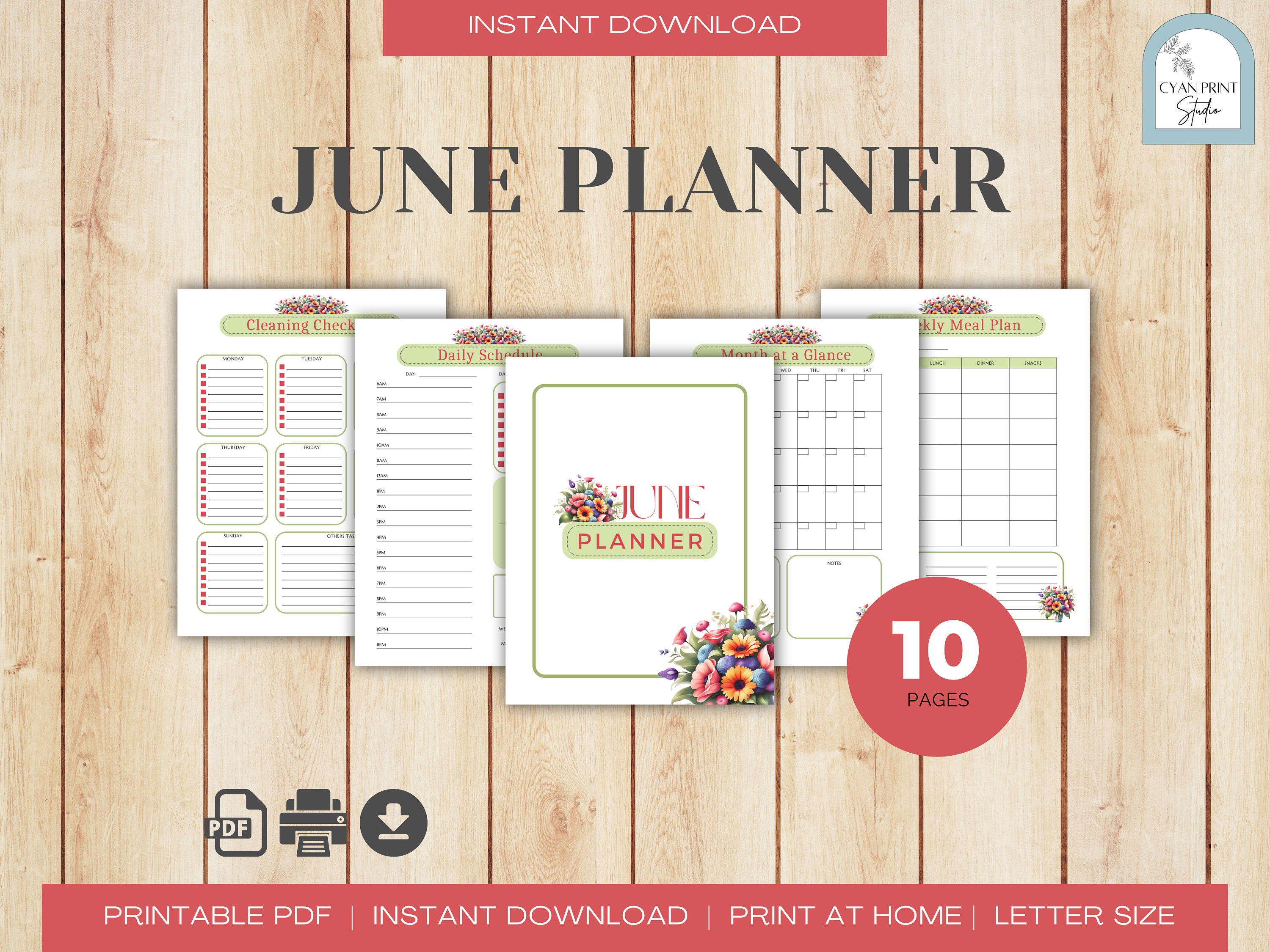 Printable June Planner, Monthly Planner, June Organizer, Daily Planner ...