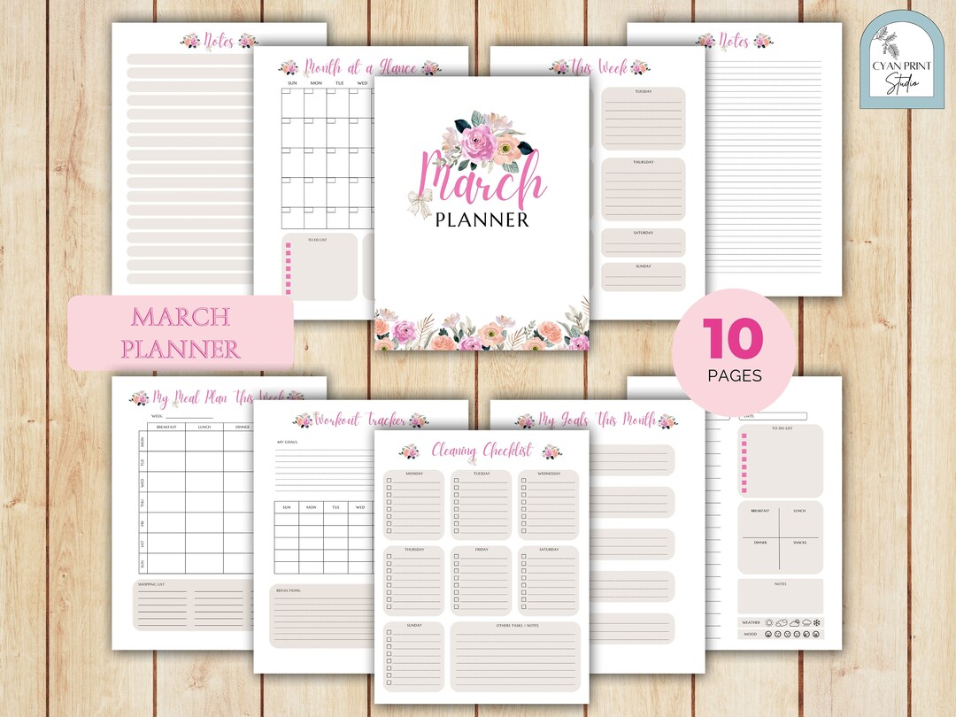 Printable March Planner, Monthly Planner, March Organizer, Daily ...