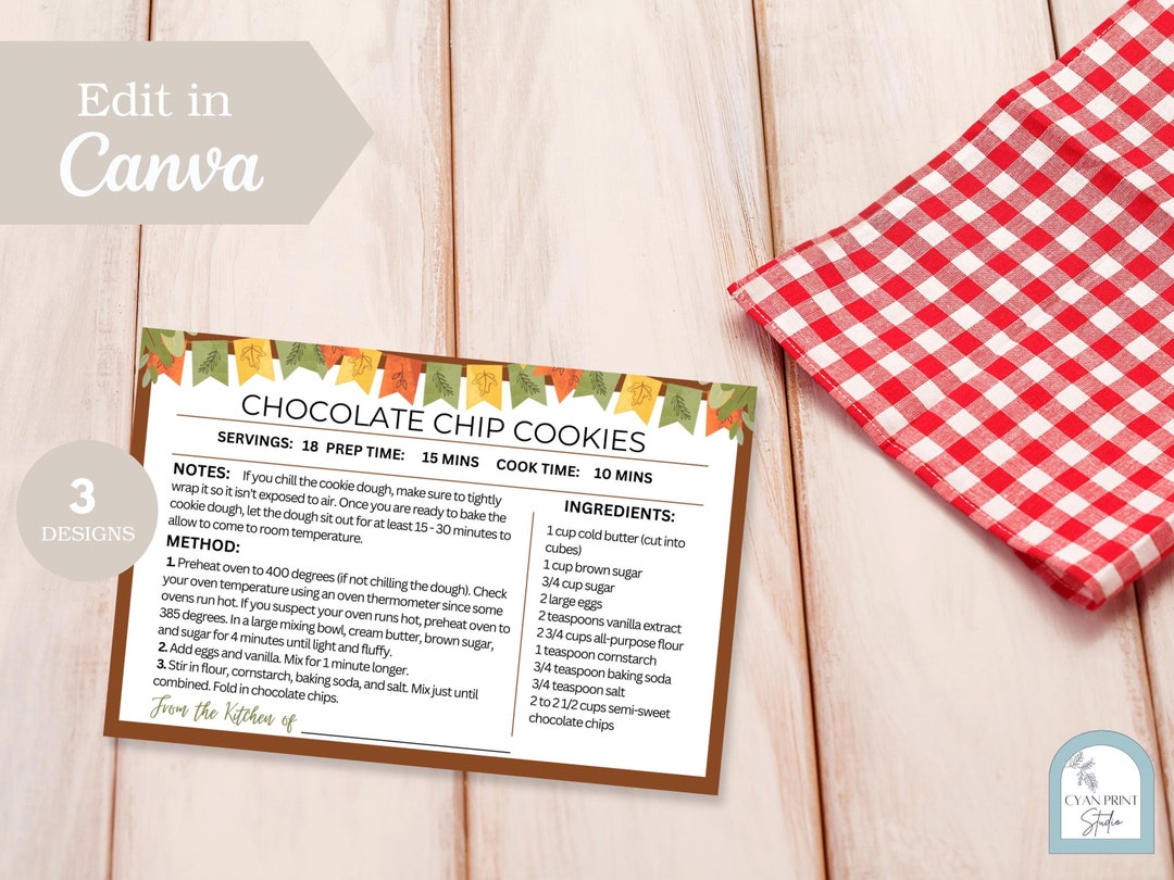 Autumn Recipe Card Template | Editable 6x4 Canva Design | Printable ...