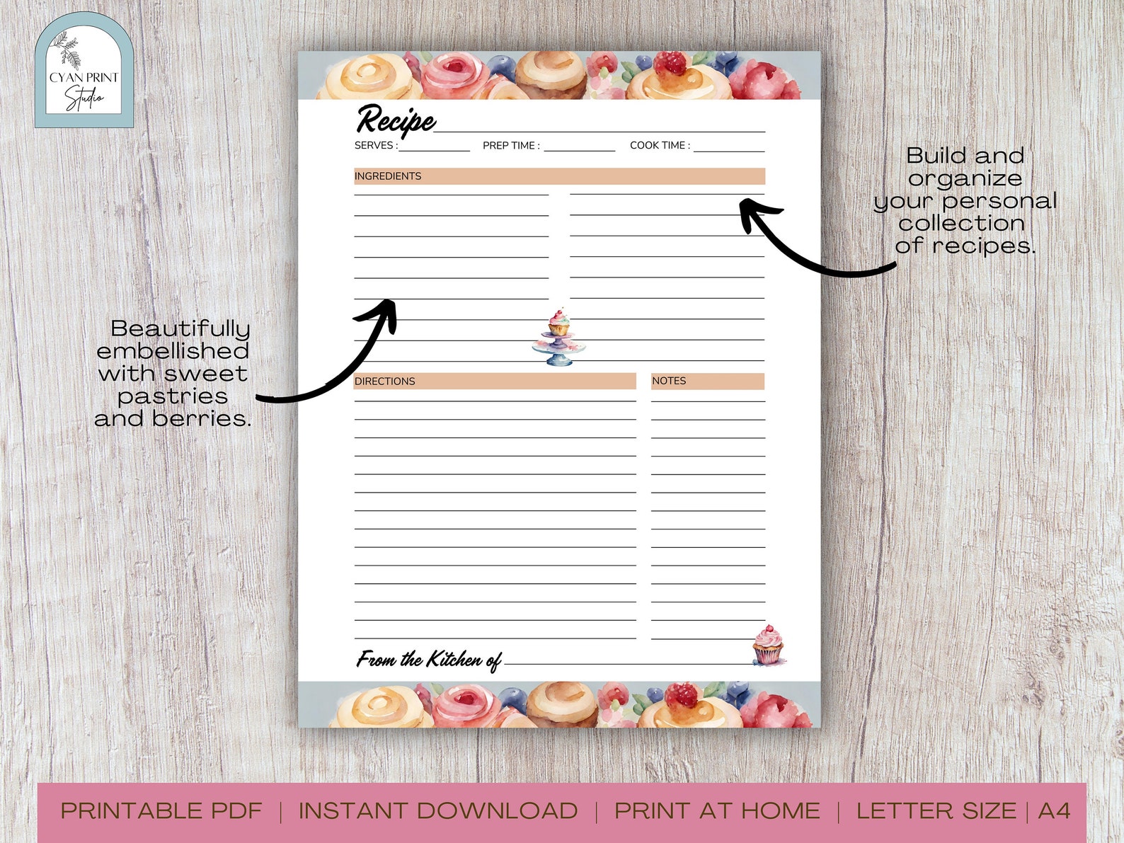 Recipe Page, Recipe Card, Recipe Cookbook, Recipe Sheet | Letter Size ...