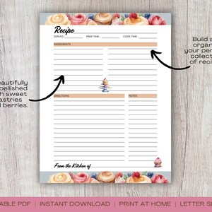 Recipe Page, Recipe Card, Recipe Cookbook, Recipe Sheet | Letter Size ...