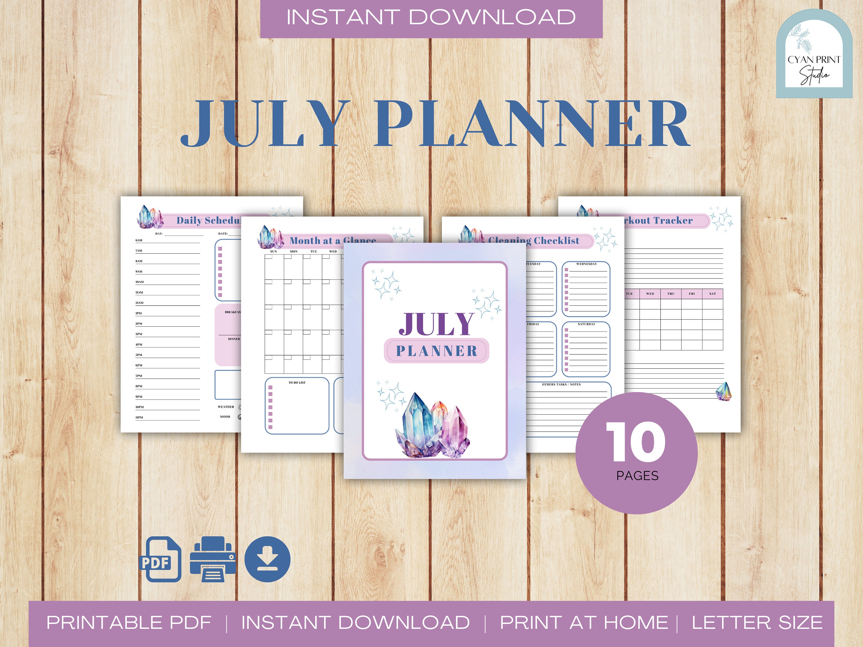 Printable July Planner, Monthly Planner, July Organizer, Daily Planner ...
