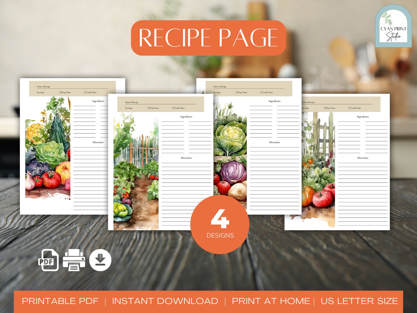 Printable Recipe Page | Blank Recipe Page | Instant Download Recipe ...