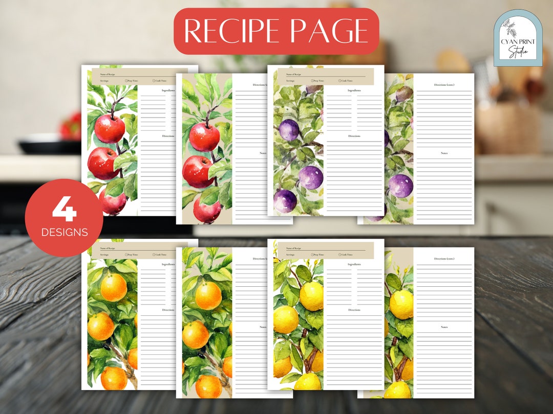 Printable Recipe Page | Blank Recipe Page | Instant Download Cookbook ...