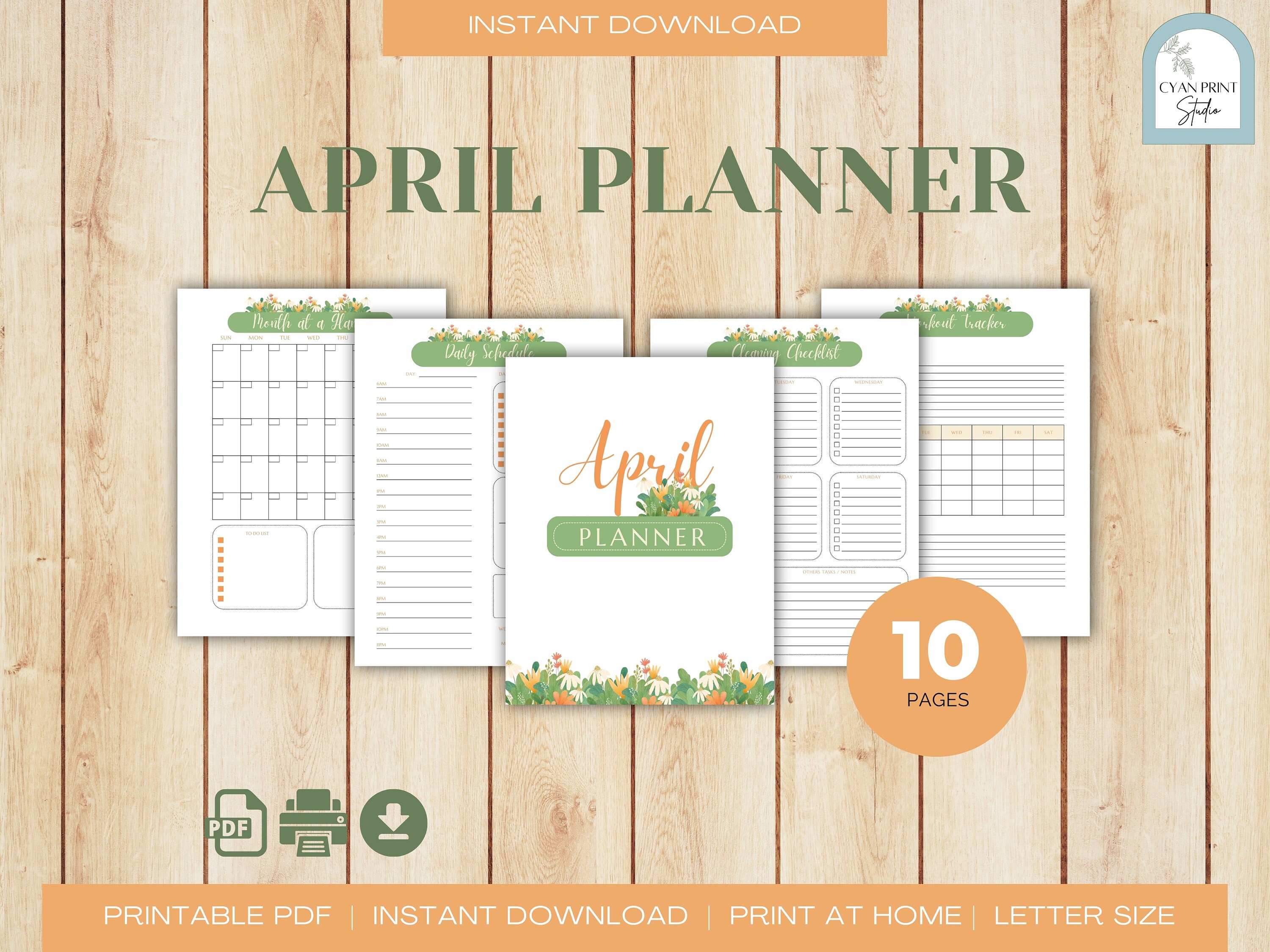 Printable April Planner, Monthly Planner, April Organizer, Daily ...