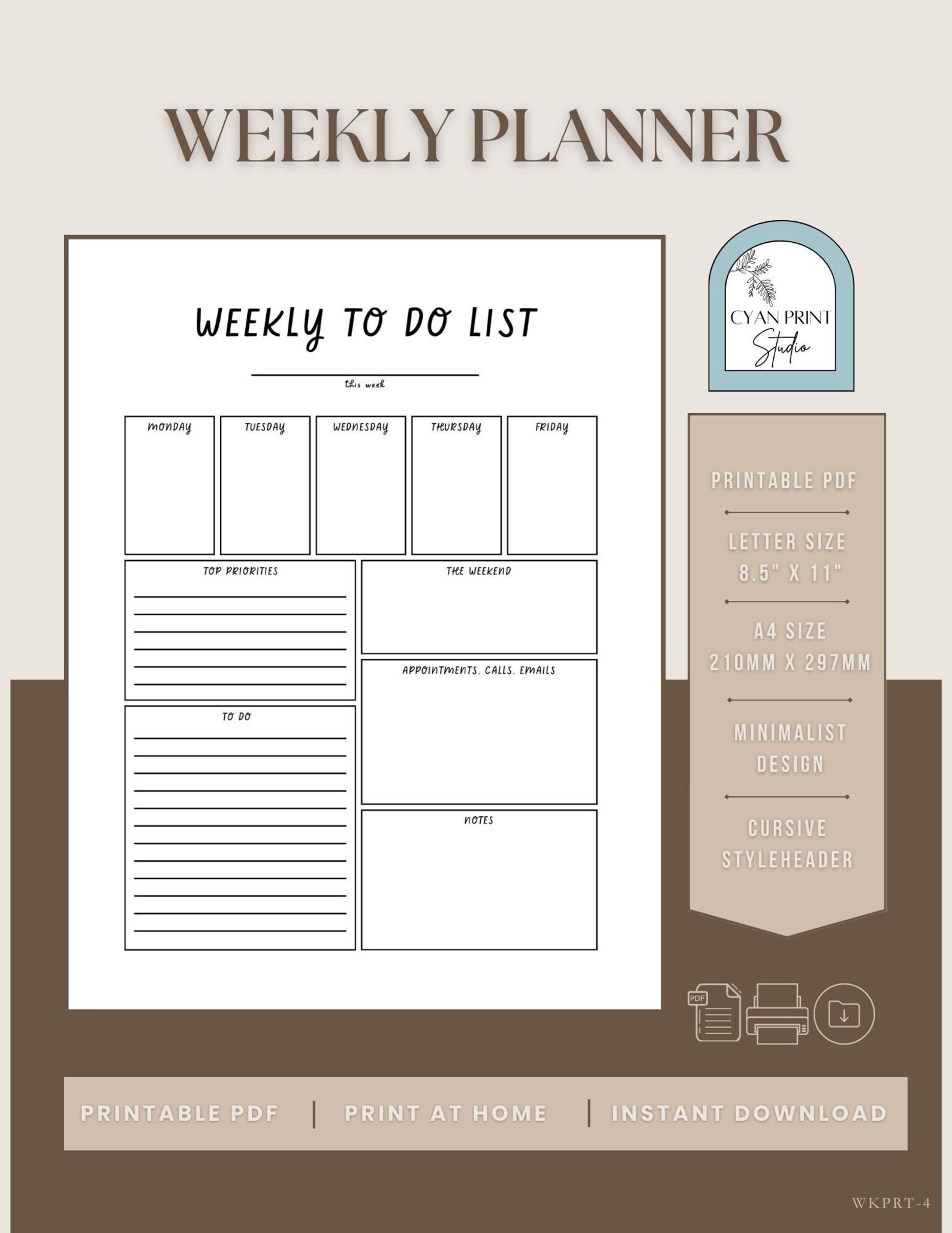 Weekly Planner Printable, Weekly to Do List, Productivity Planner ...