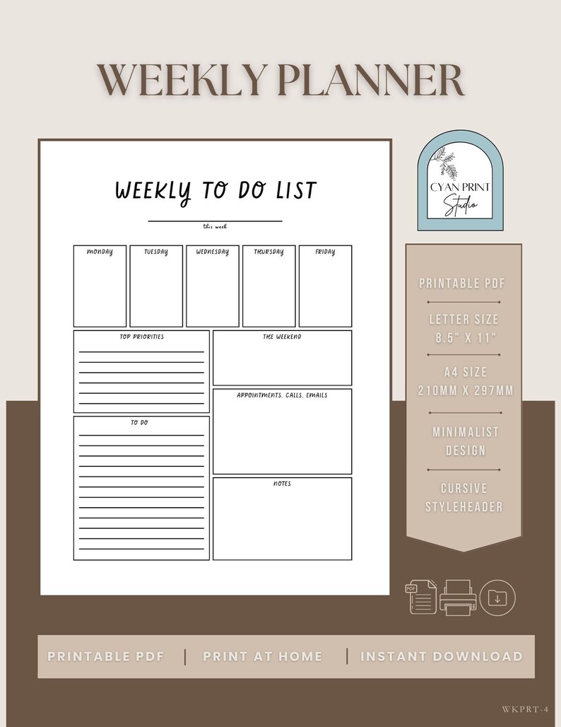 Weekly Planner Printable, Weekly to Do List, Productivity Planner ...