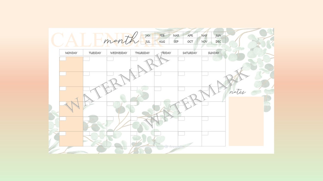 Blank Calendar. Digital Download of Simple Beautiful Elegant Eucalyptus ...