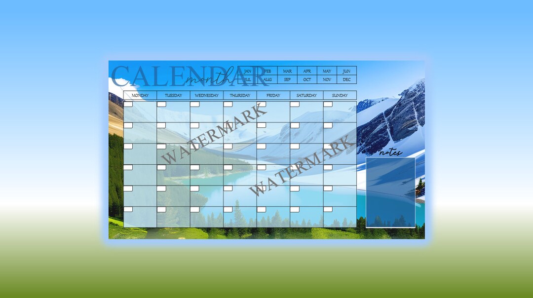 Blank Calendar. Digital Download With Simple, Beautiful and Peaceful ...