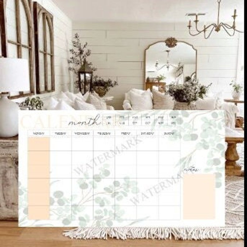 Blank Calendar. Digital Download of Simple Beautiful Elegant Eucalyptus ...