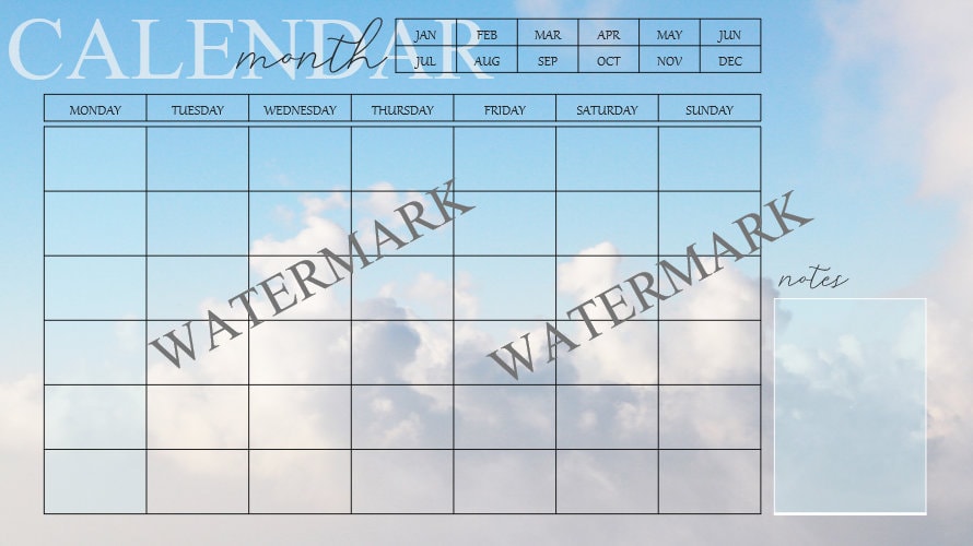 Blank Calendar. Digital Download With Simple, Beautiful and Peaceful ...