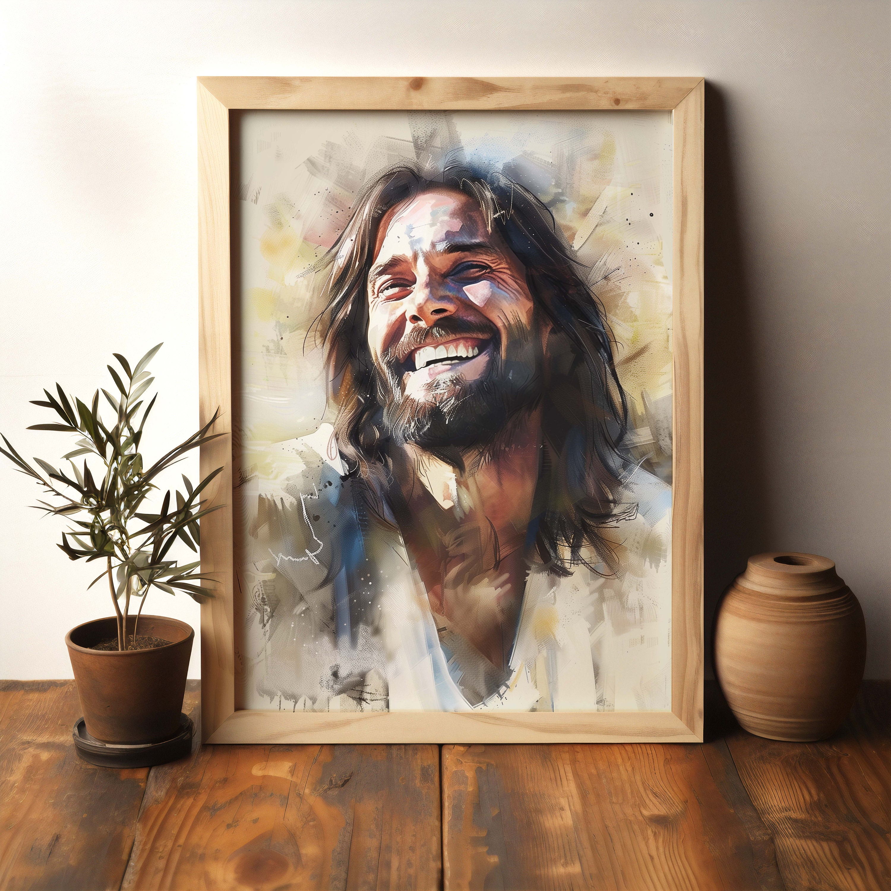Laughing Christ, Jesus Portrait, Jesus Painting, Jesus Art, Jesus Wall ...