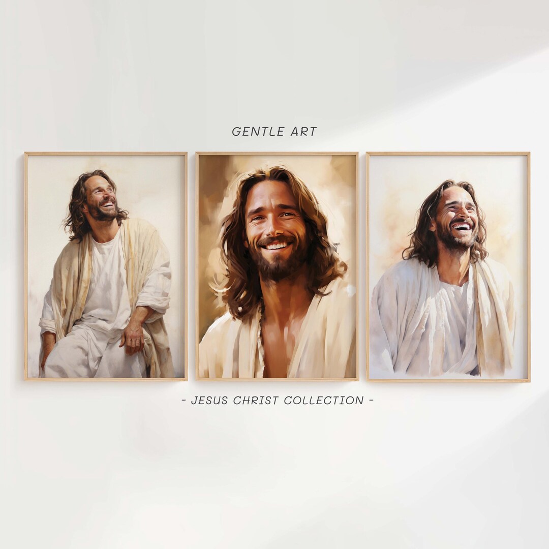 Set of 3 Jesus Picture, Laughing Christ, Christ's Smile, Jesus Portrait ...