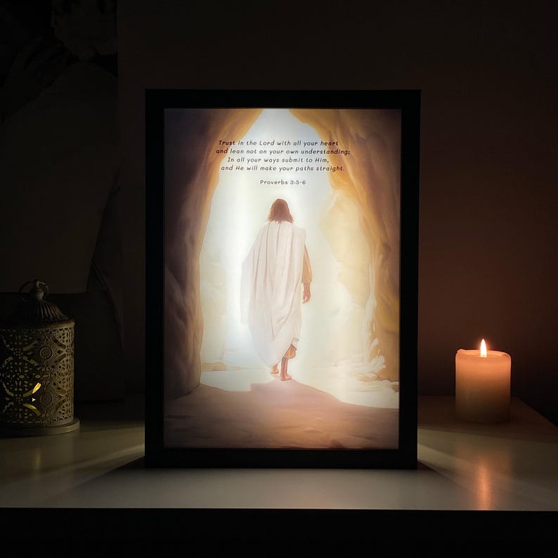 Illuminated Jesus LED Light Box | Dimmable Night Light Painting, Wooden ...