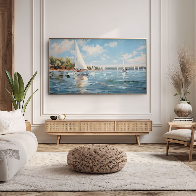 Nautical Ocean Summer, Sailboat Samsung Frame TV, Coastal Sailboat ...