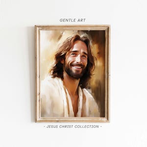 Smiling Jesus Painting, Jesus Portrait, Jesus Artwork, Christian ...