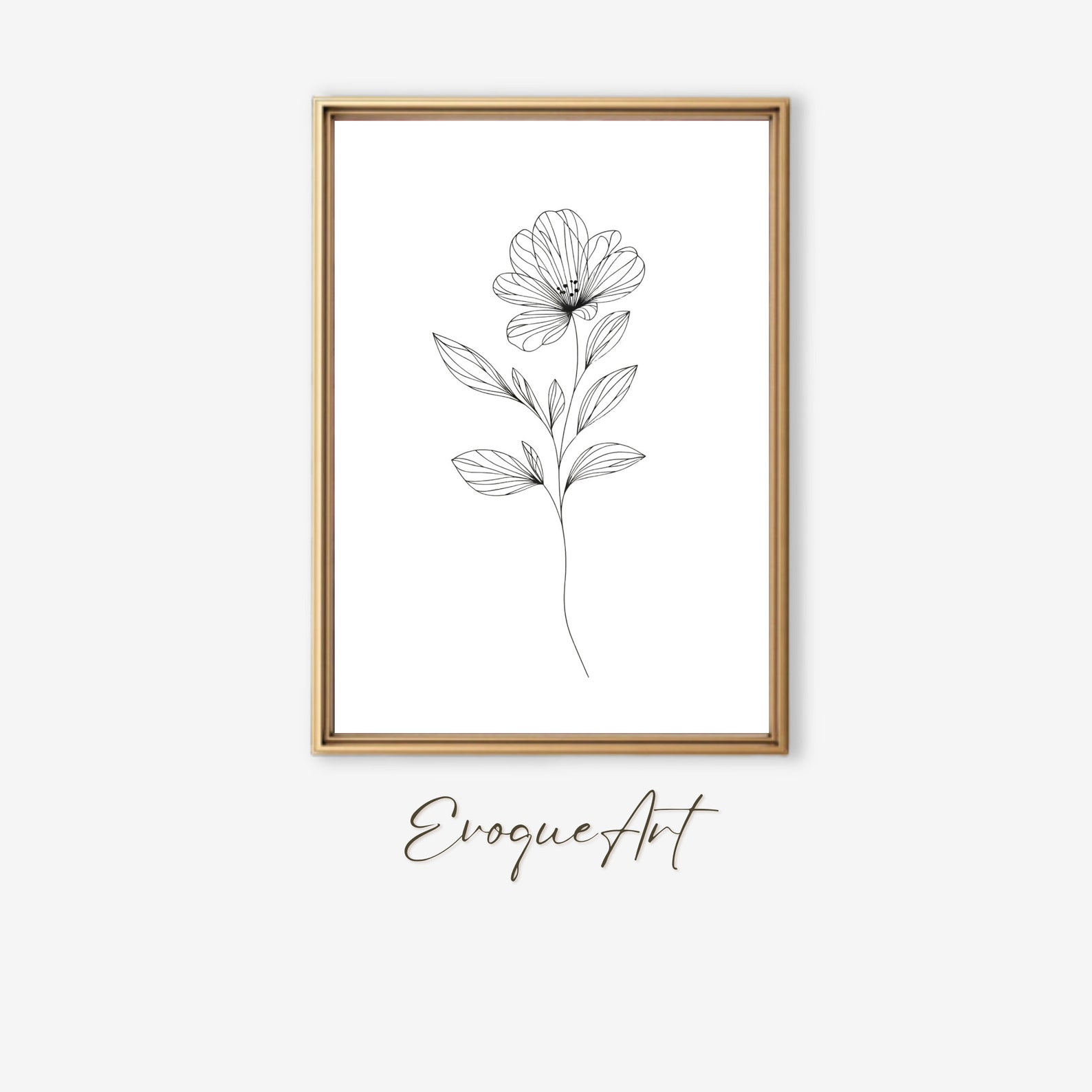 Flower Line Art Print, Floral Line Drawing, Printable Wall Art for Home ...