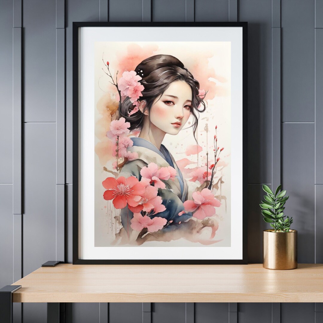 Japanese Geisha Print - Edo Period Art, Watercolor Painting, Printable ...