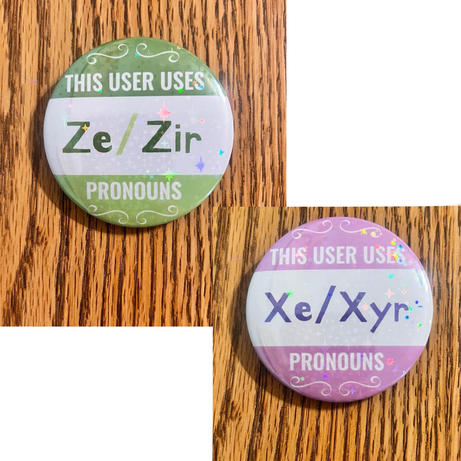 Holographic Neopronoun Pinback Buttons 58mm Xe/xyr Ze/zir Ey/em E/em Ze ...