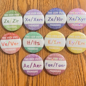 Holographic Neopronoun Pinback Buttons 58mm Xe/xyr Ze/zir Ey/em E/em Ze ...