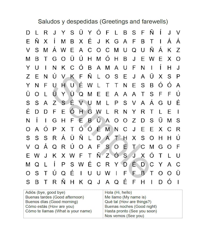Word Search for Spanish Learners- Basic Level - Etsy