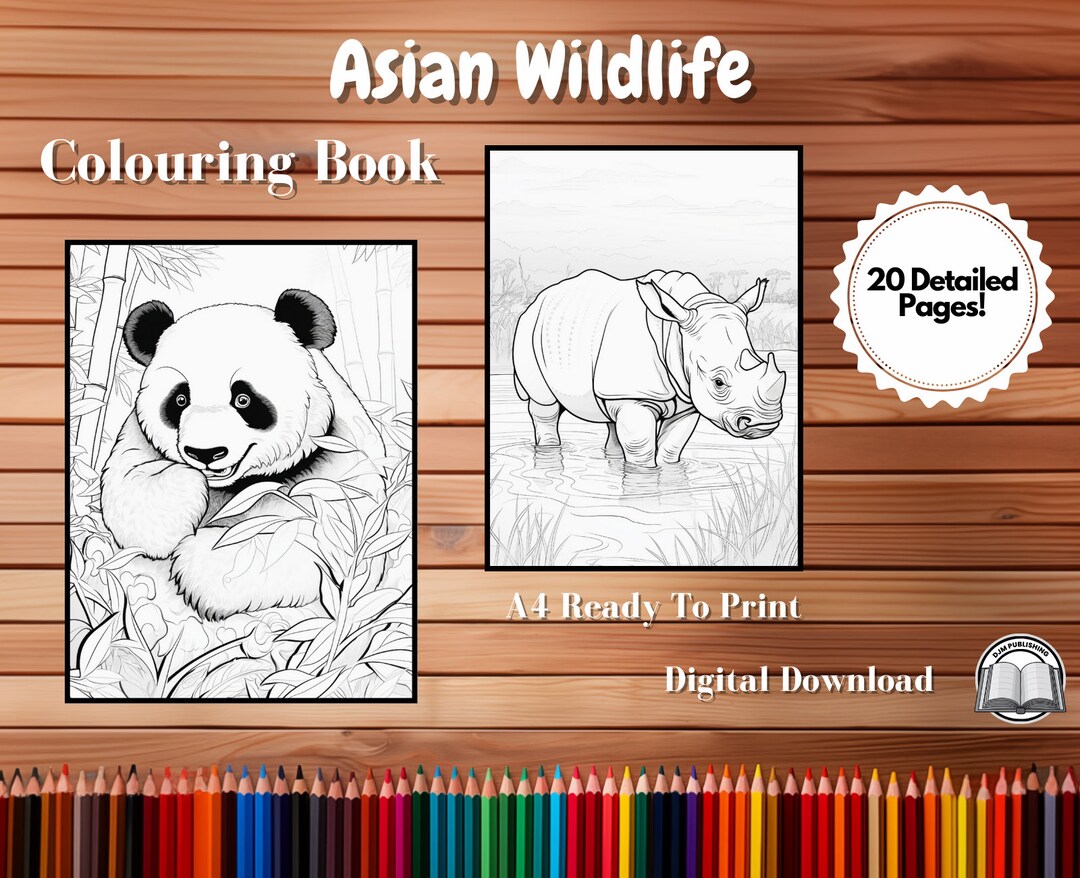 Asian Wildlife Colouring Book, Digital Download, Grayscale Designs for ...