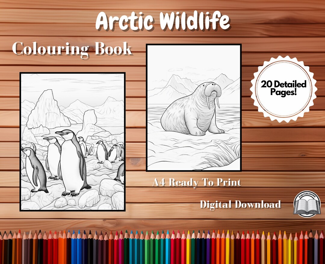 Arctic Wildlife Colouring Book, Digital Download, Grayscale Designs for ...