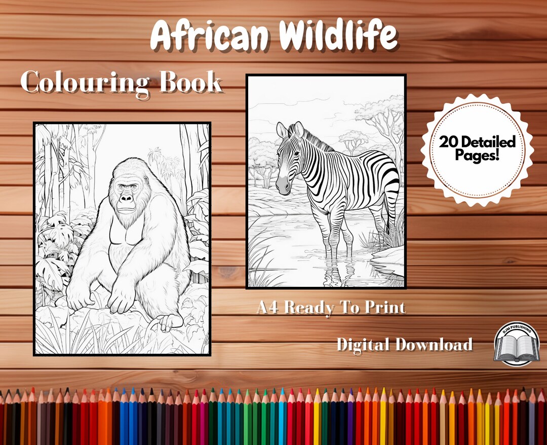 African Wildlife Colouring Book, Digital Download, Grayscale Designs ...