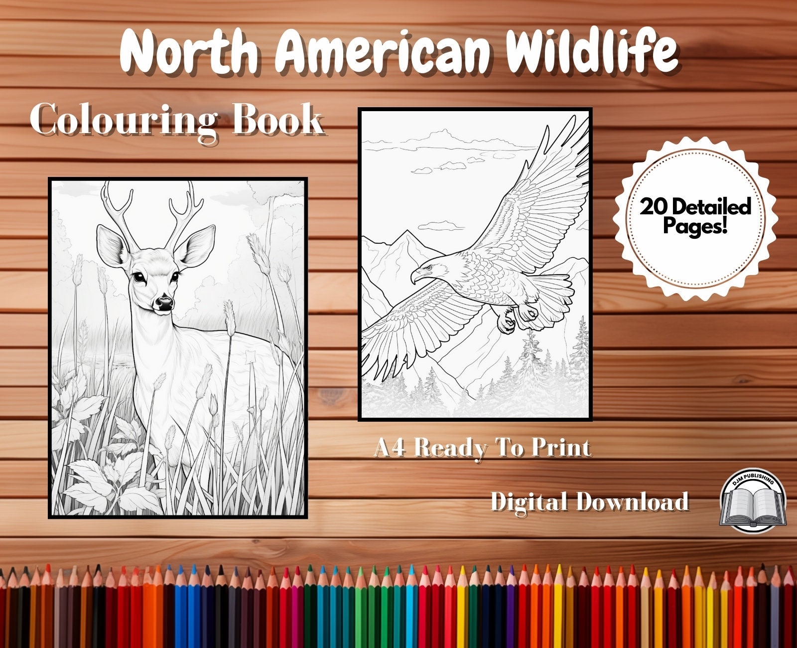 North American Wildlife Colouring Book, Digital Download, Grayscale ...