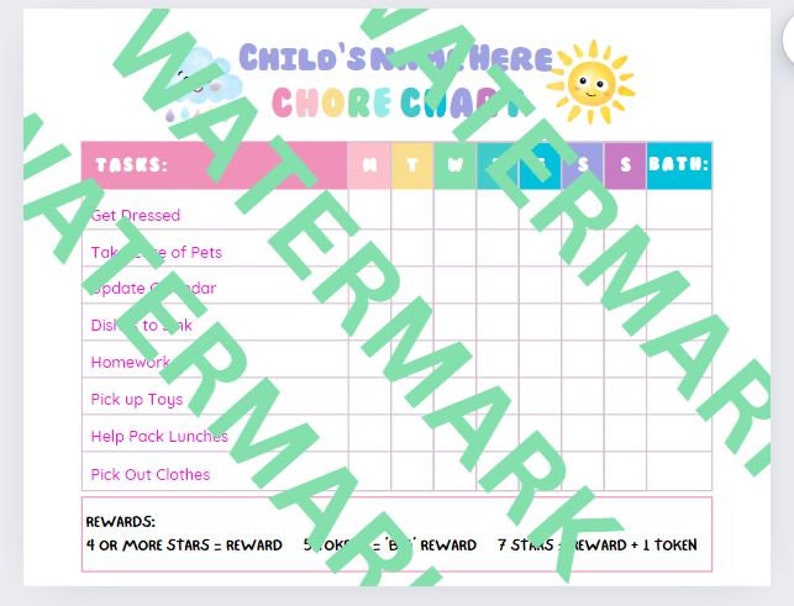 Children's Chore Chart Printable - Etsy