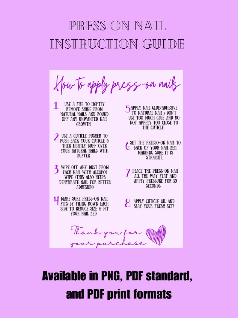 Purple Printable Press on Nail Instructions - Etsy