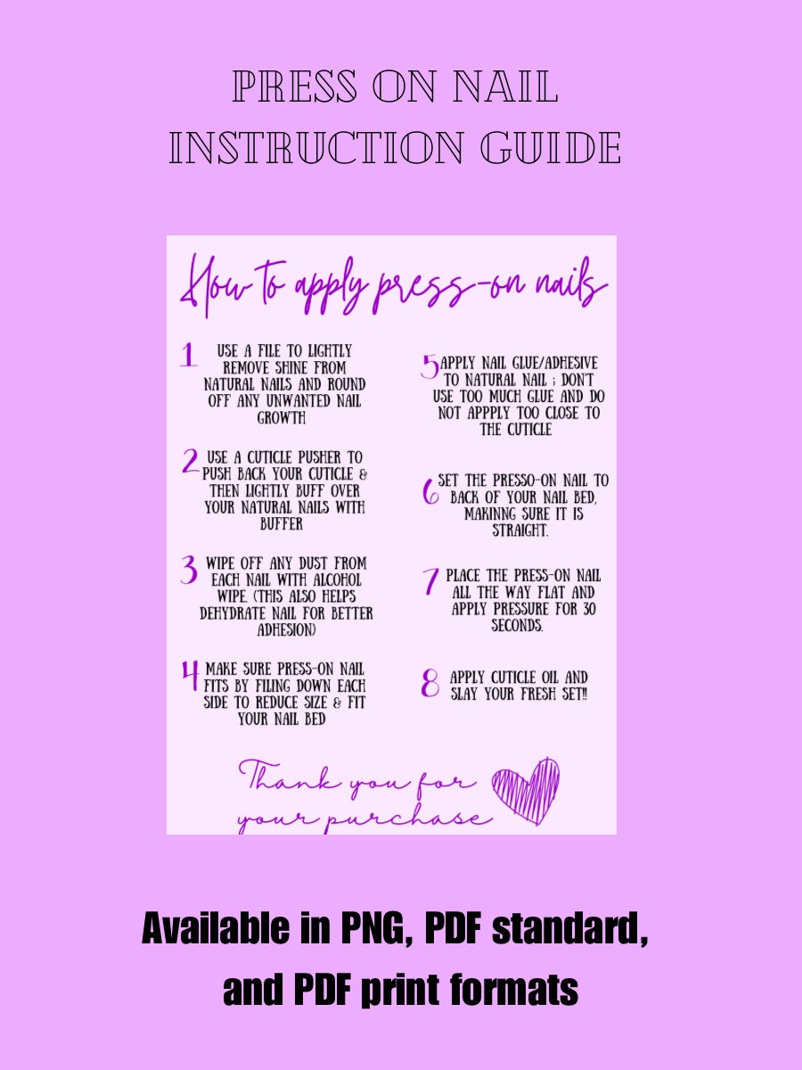 Purple Printable Press on Nail Instructions - Etsy