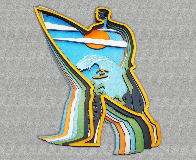 Surfer SVG, Laser Cut File, Surfing SVG for Glowforge, 3D Effect ...