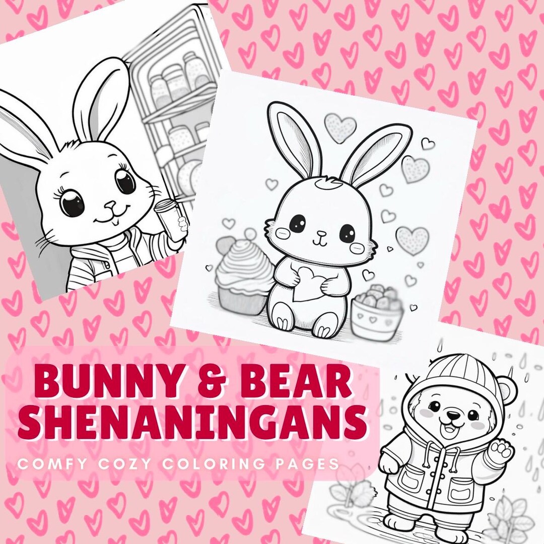 Bunny and Bear Coloring Pages Bundle | 20 Adorable Digital Download ...