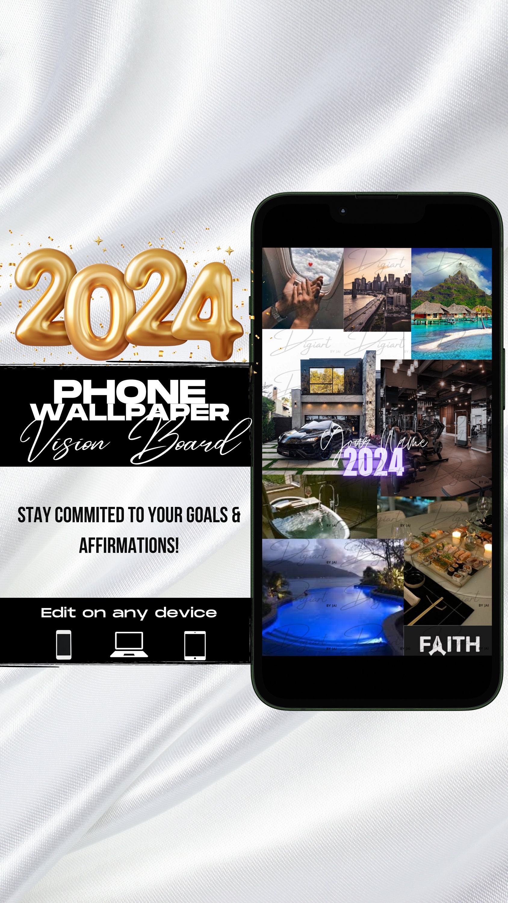 2024 Custom Phone Wallpaper Vision Board for Goals, Manifestation ...