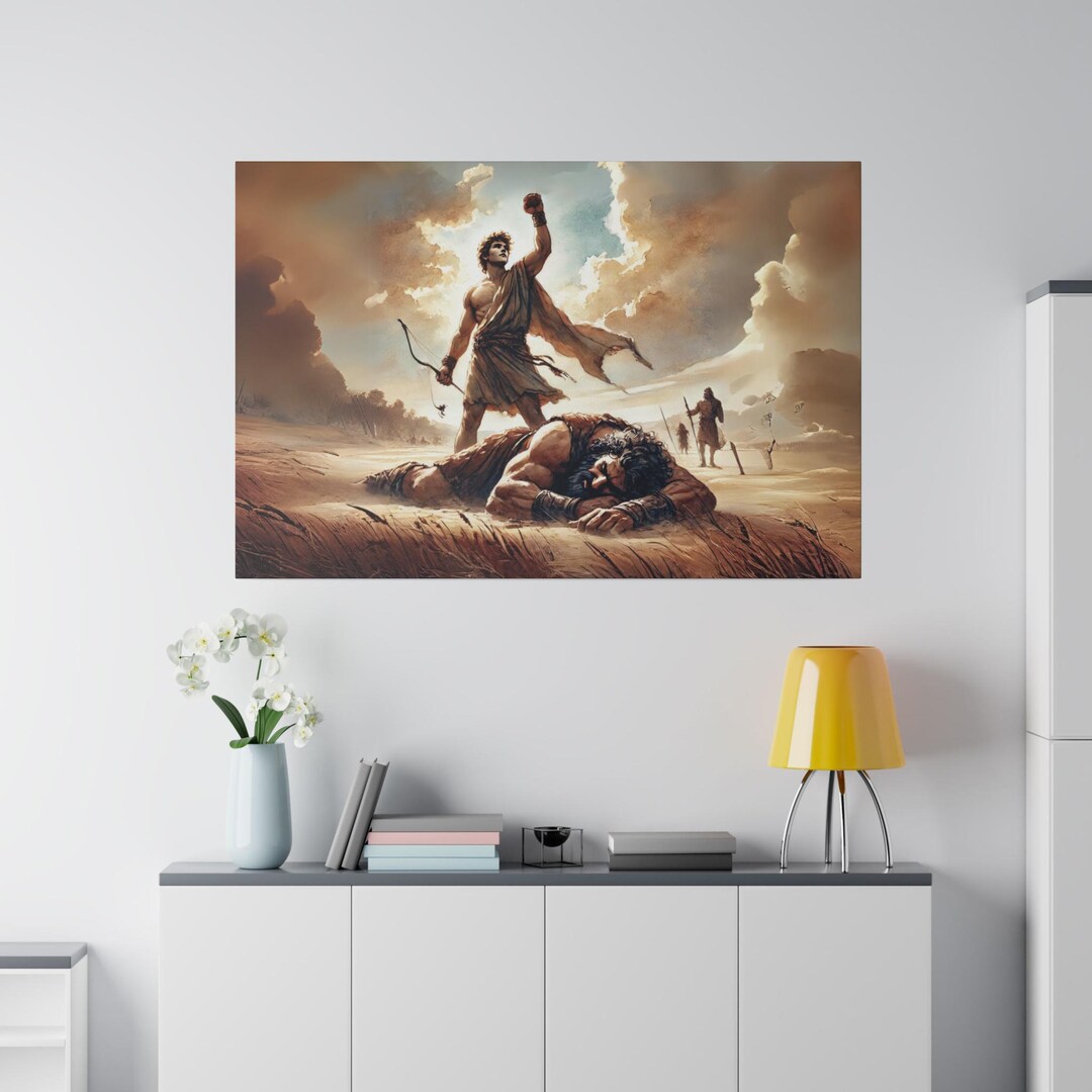 David's Victory Over Goliath Art Inspirational Wall Decor, Courage Gift ...