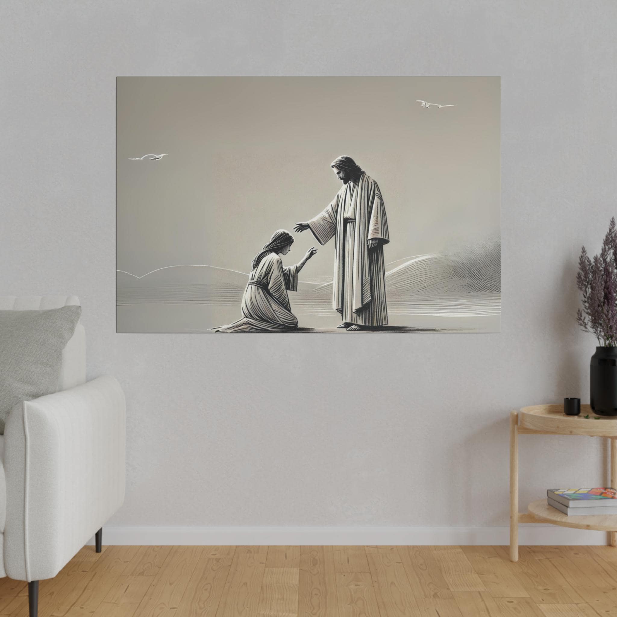 Jesus Heals the Sick Woman Minimalist Monochromatic Edition, Christian ...