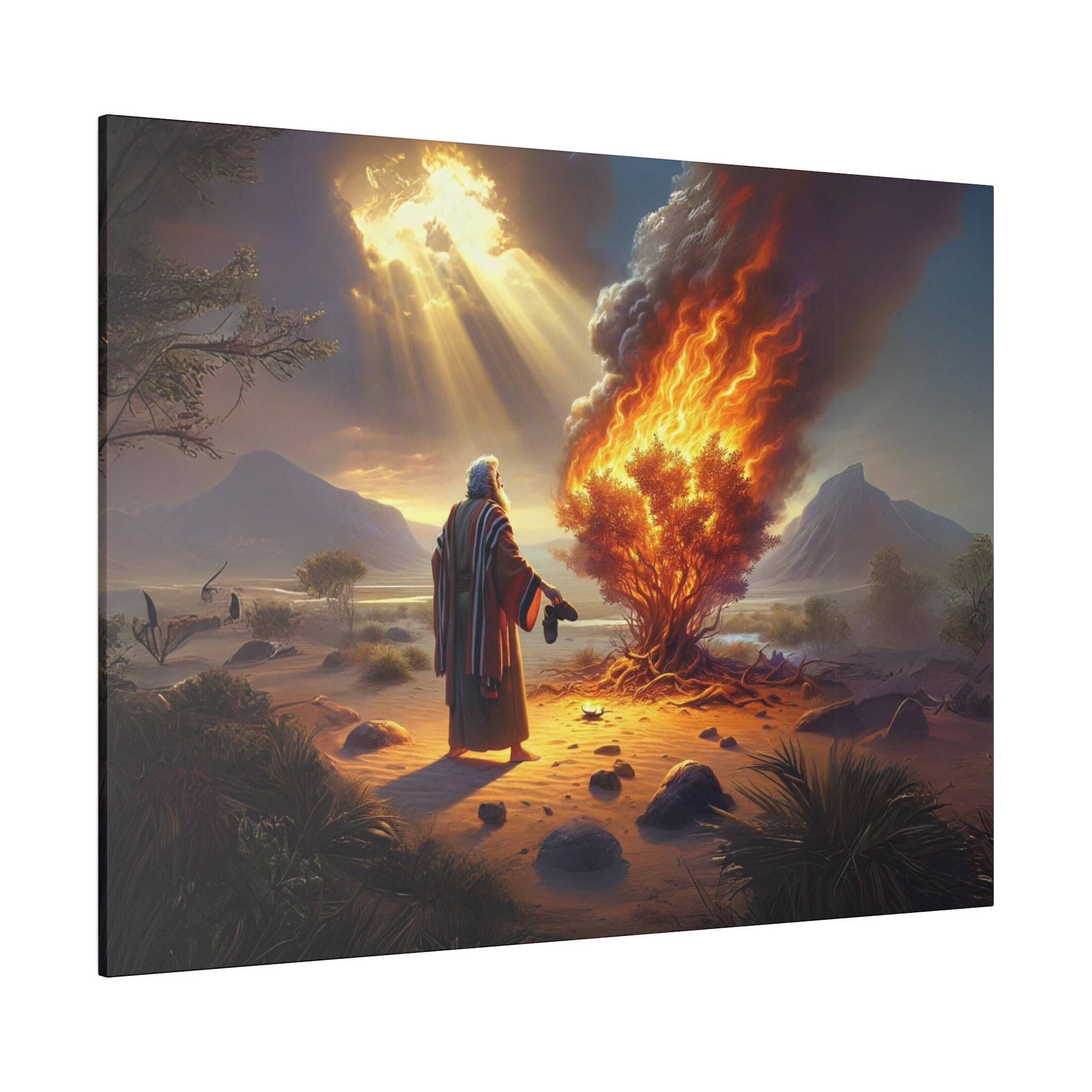 Moses and the Burning Bush Matte Canvas Painting Print, Christian ...